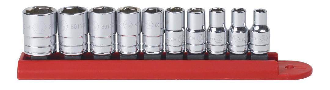 10 Pc. 1/4" Drive 6 Point Standard SAE Socket Set