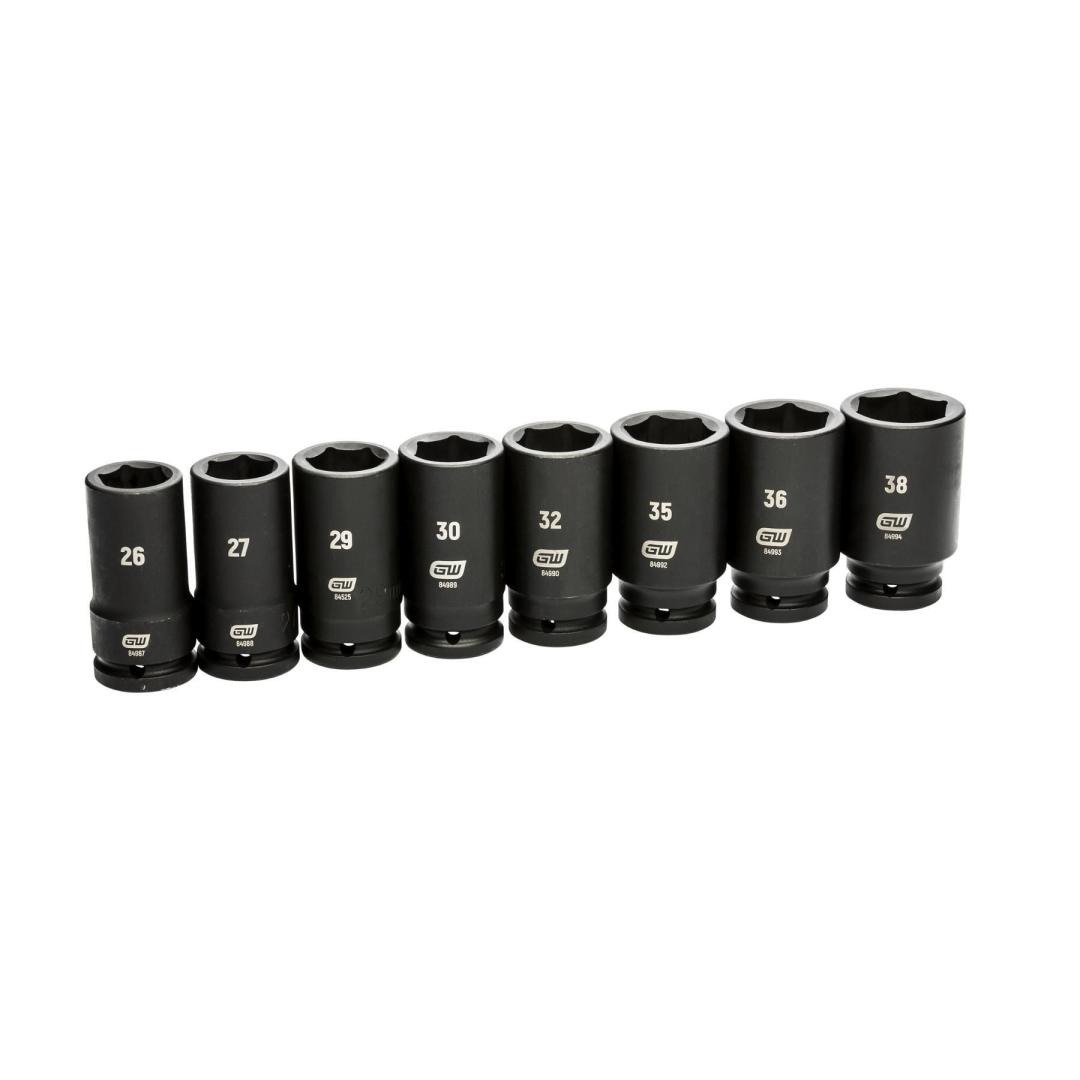 3/4" Drive 6 Point Deep Metric Impact Socket Set, 8 piece