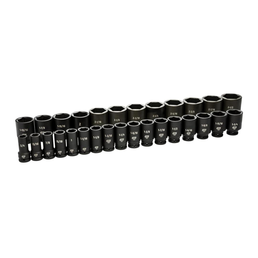 3/4" Drive 6 Point Deep SAE Impact Socket Set, 29 piece