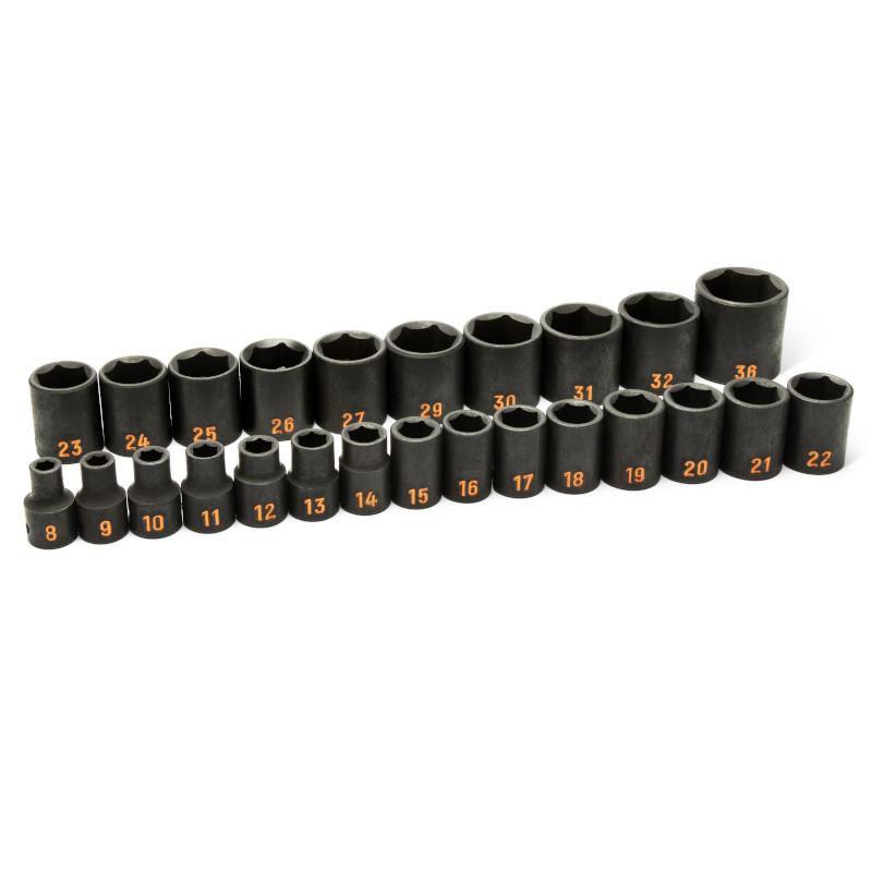 25 Piece 1/2" Drive 6 Point Metric Hi-Viz Impact Socket Set