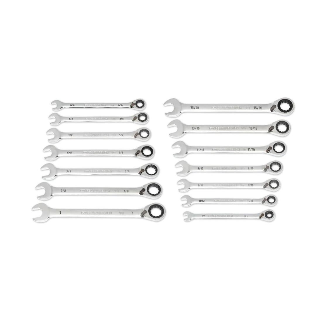 14 Pc. 90T 12 Point SAE Reversible Ratcheting Wrench Set
