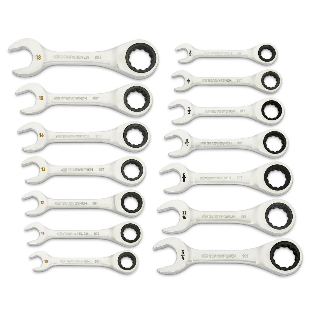 14 Piece 90T Stubby Combination Wrench Set