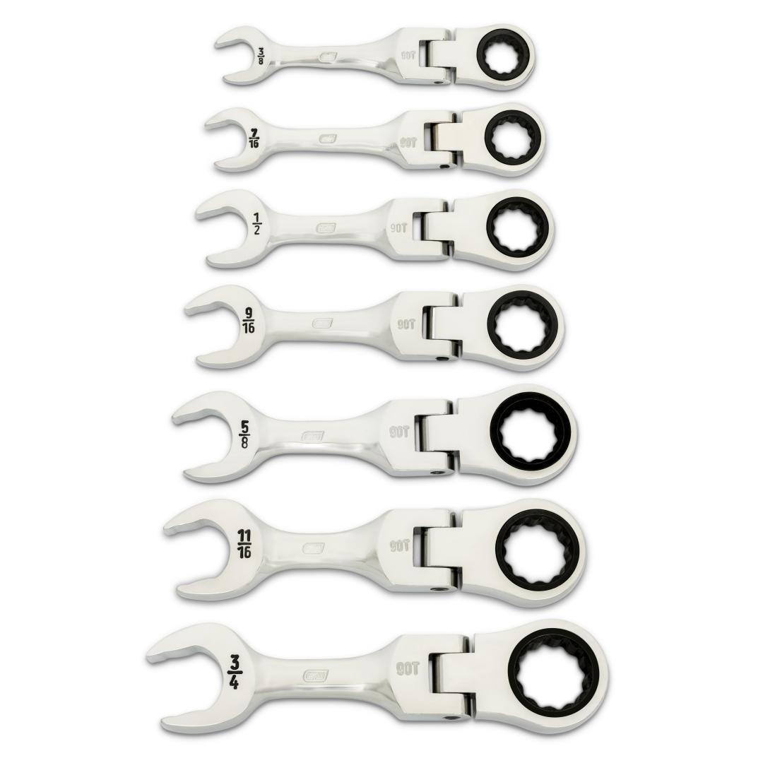 7 Pc. 90T Stubby Flex Combination Wrench Set