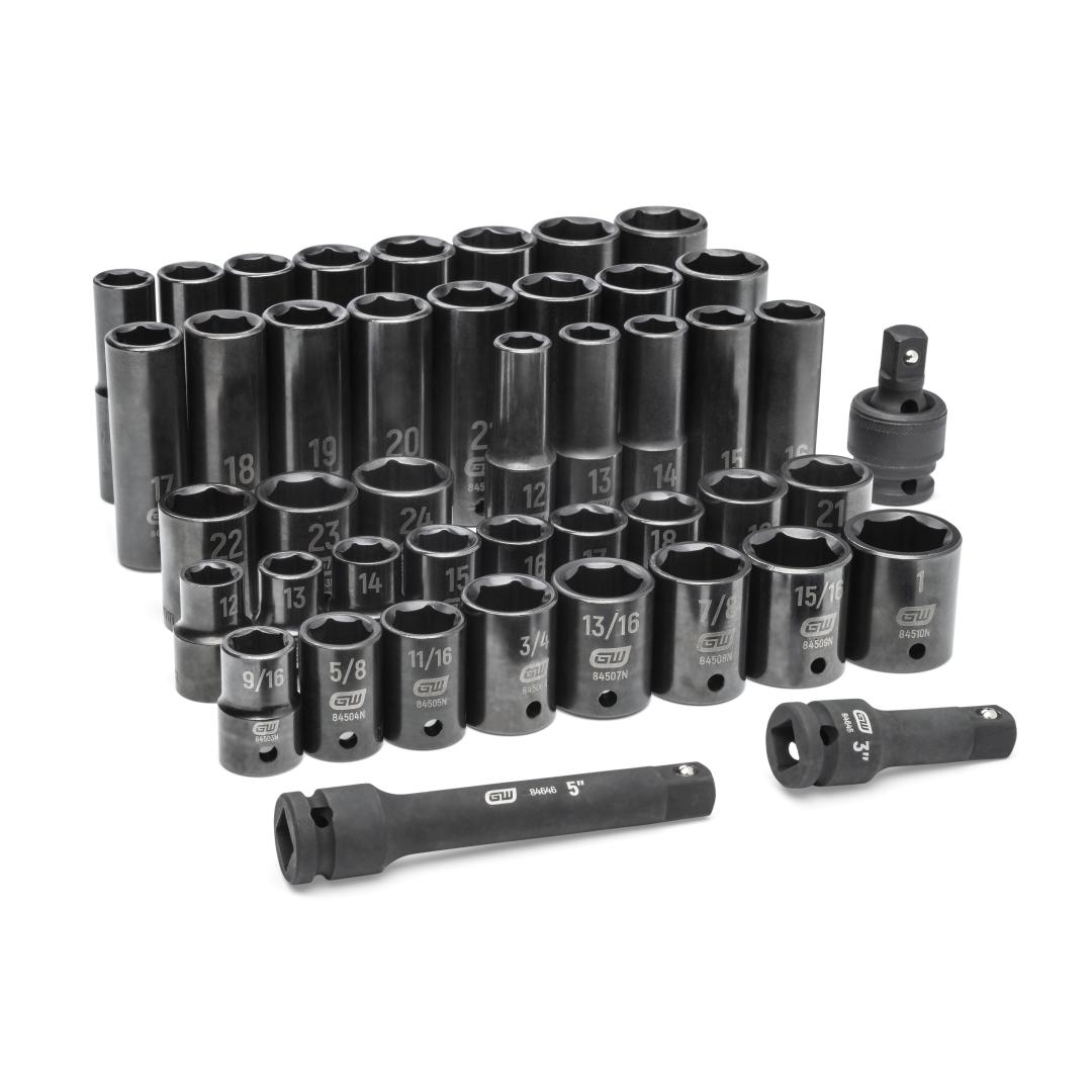 44 Pc 1/2" Drive Standard/Deep SAE/Metric Impact Socket Set