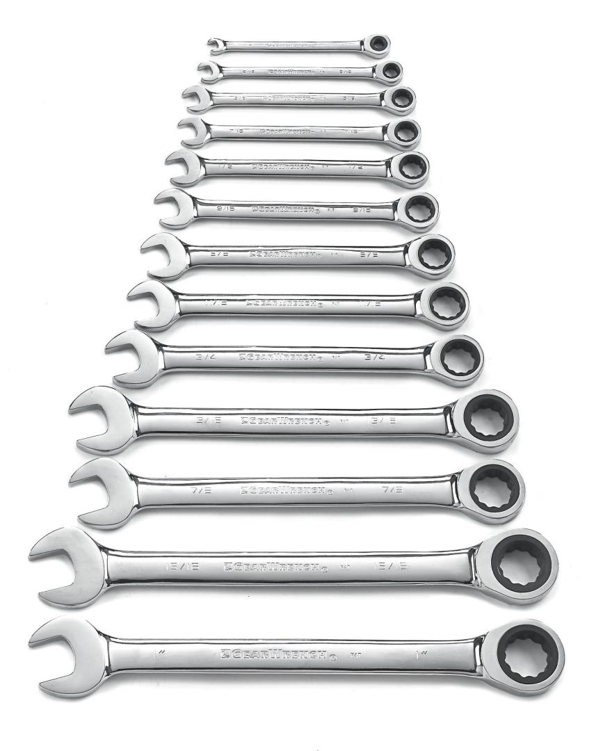 13 Pc. 72T 12 Point Ratcheting Combination SAE Wrench Set