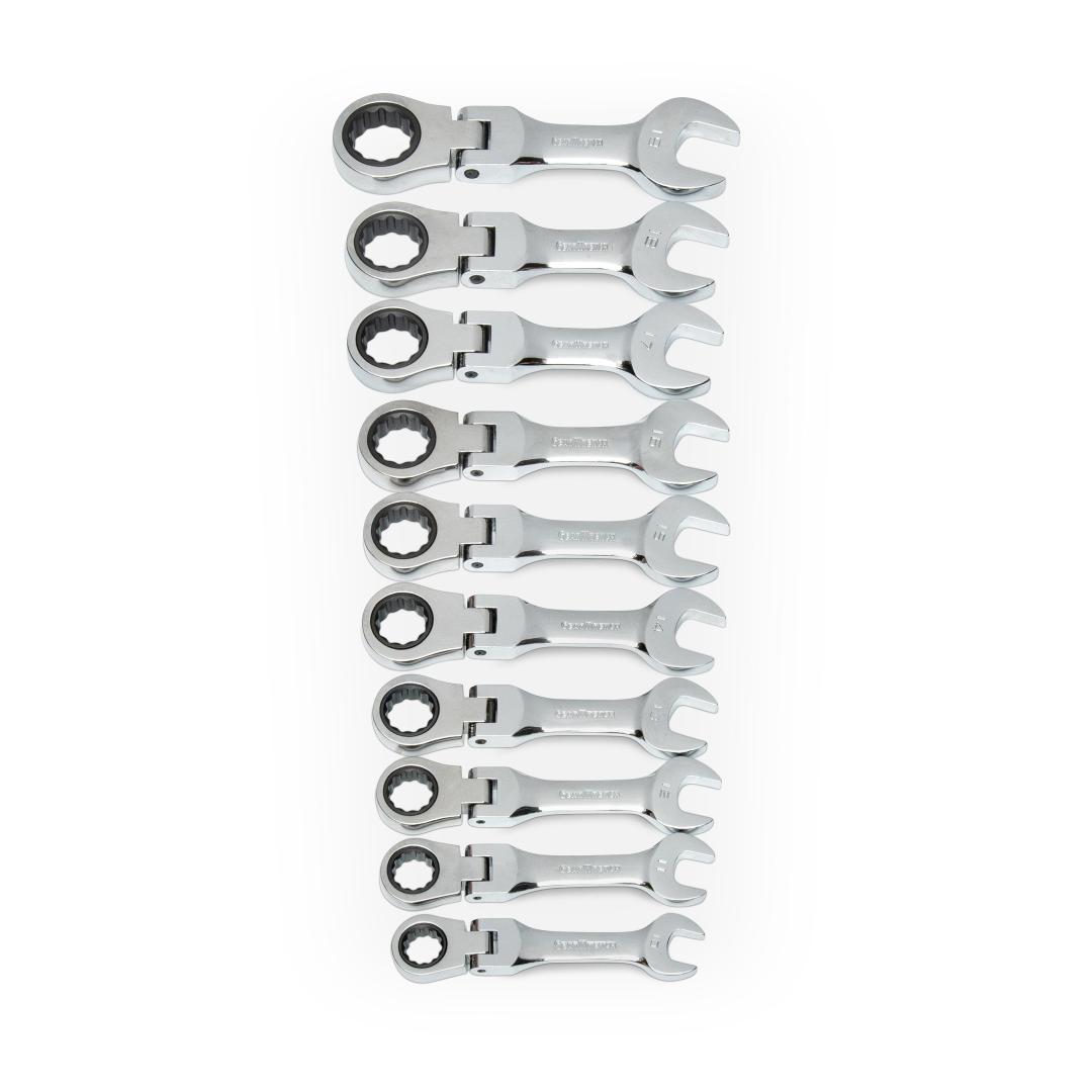 10 Pc 72T Stubby Flex Ratcheting Combo Metric Wrench Set