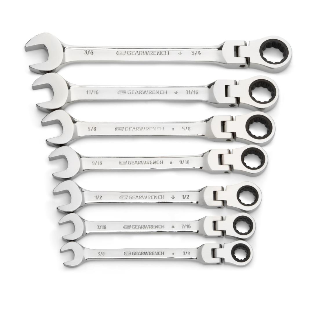 7 Pc. 72T Flex Head Ratcheting Combination SAE Wrench Set