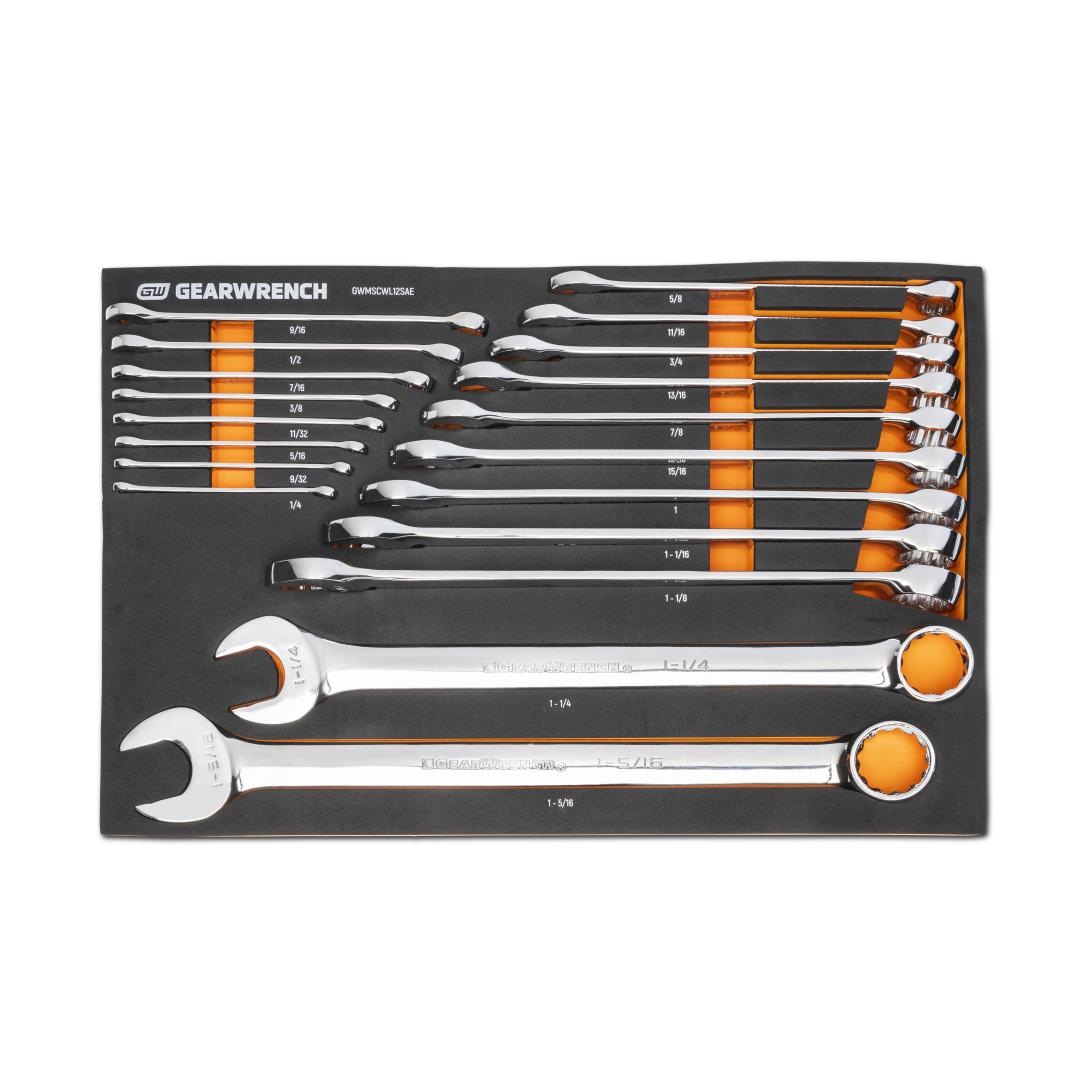 19 Pc 12 Pt Long Pattern SAE Wrench Set in Foam Tray