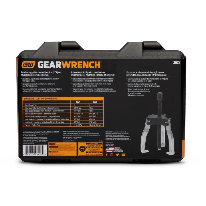 2 & 5 Ton 2 or 3 Jaw Internal/External Ratcheting Puller Set