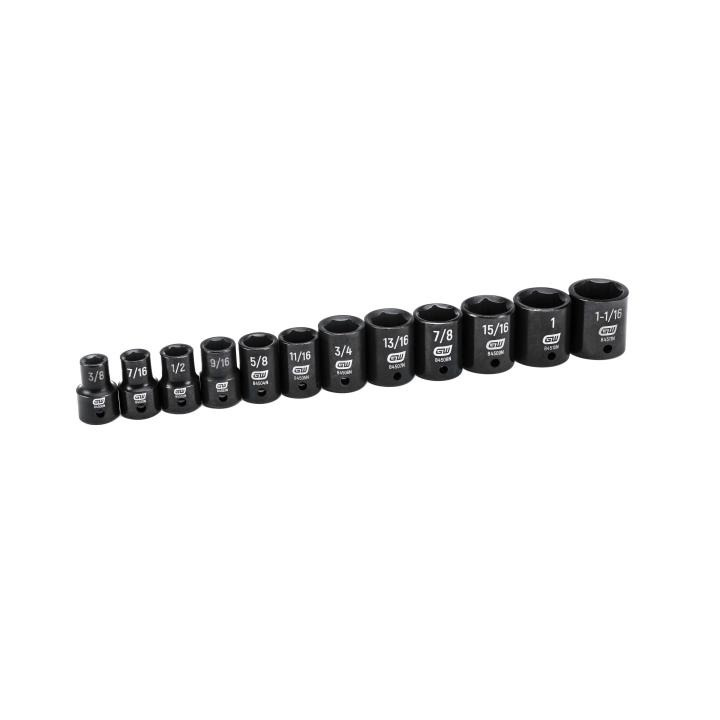 12 Pc. 1/2" Drive 6 Point Standard Impact SAE Socket Set