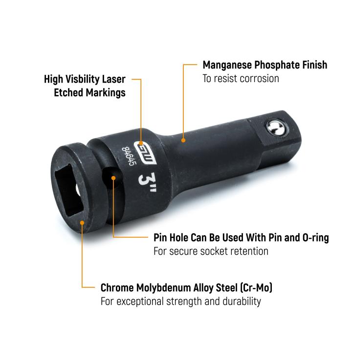 4 Pc. 1/2" Drive Impact Extension Set 3", 5", 10" & 15"