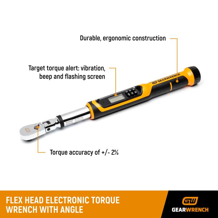 3/8" Flex Electronic Torque Wrench w Angle 10-100 ft/lbs